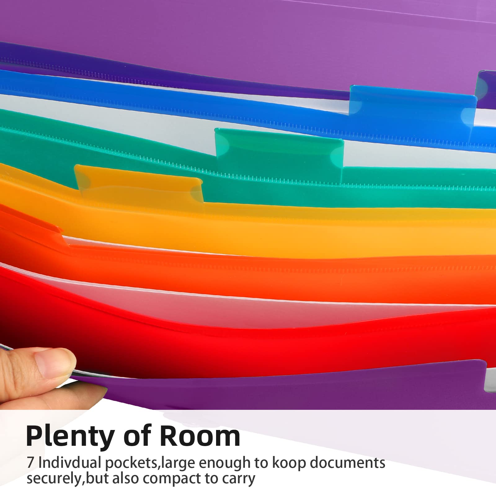 Accordian File Organizer 7 Pocket Expanding File Folder with Labels, Plastic Expandable File Folder for Documents Letter Size A4 Papers - Purple