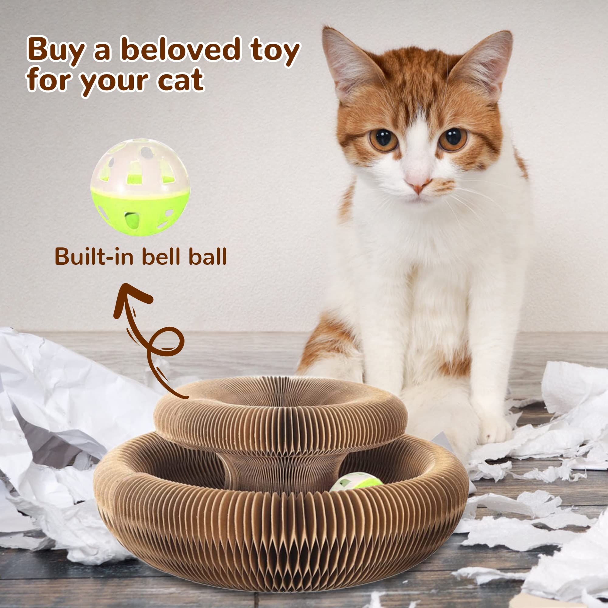 2 Pack Magic Organ Cat Scratching Board, Snufflepaw Accordion for Cats, Interactive Scratch Pad with a Ball, Foldable Recyclable Kitty Kurlz Cat Toy for Indoor Cats