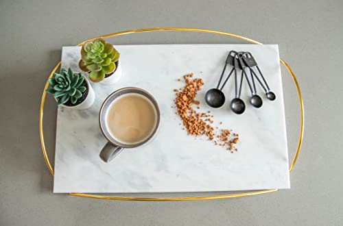 White Marble Tray - Ottoman Tray - Serving Tray with Handles - Decorative Tray - Breakfast Bed Tray - Coffee Table Tray