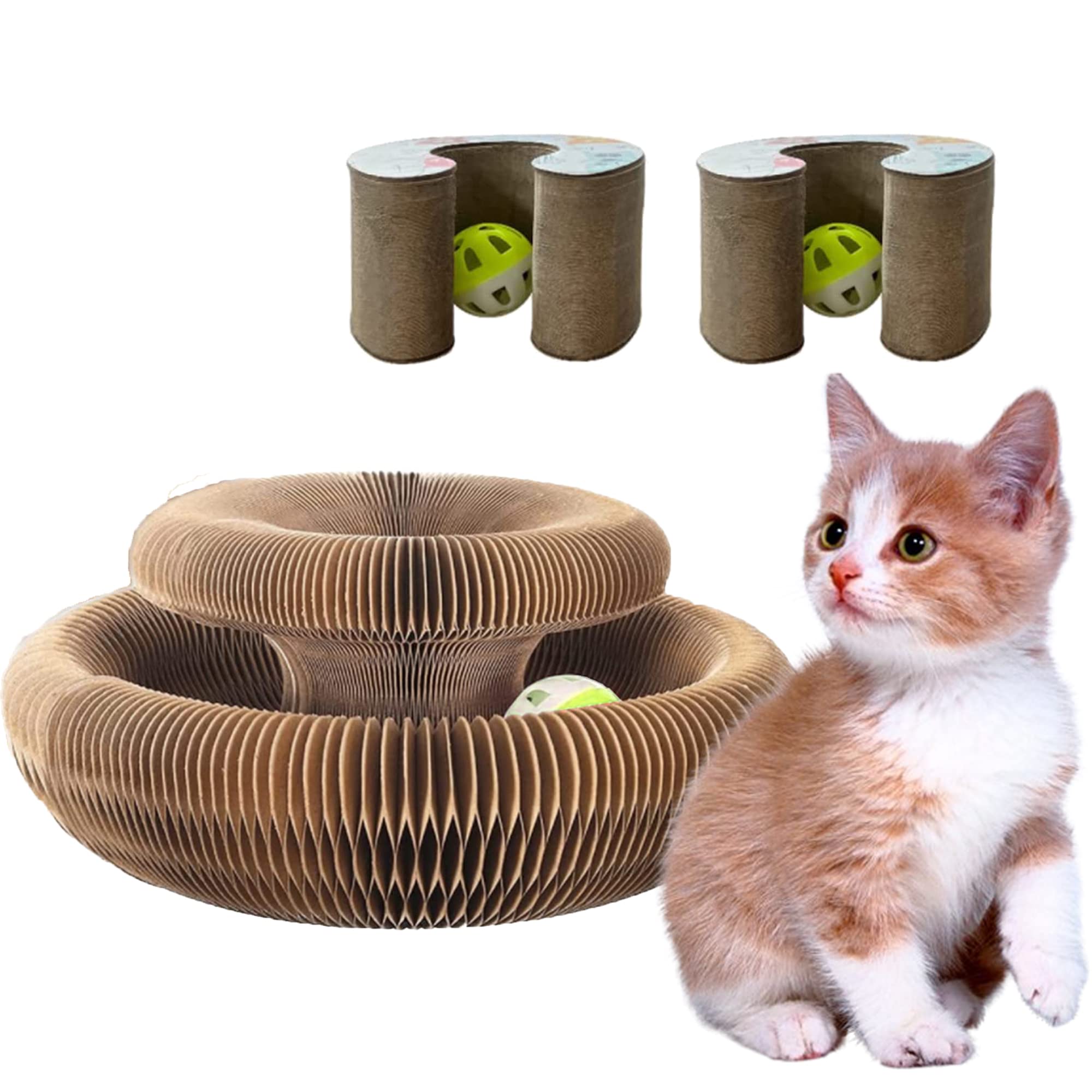 2 Pack Magic Organ Cat Scratching Board, Snufflepaw Accordion for Cats, Interactive Scratch Pad with a Ball, Foldable Recyclable Kitty Kurlz Cat Toy for Indoor Cats