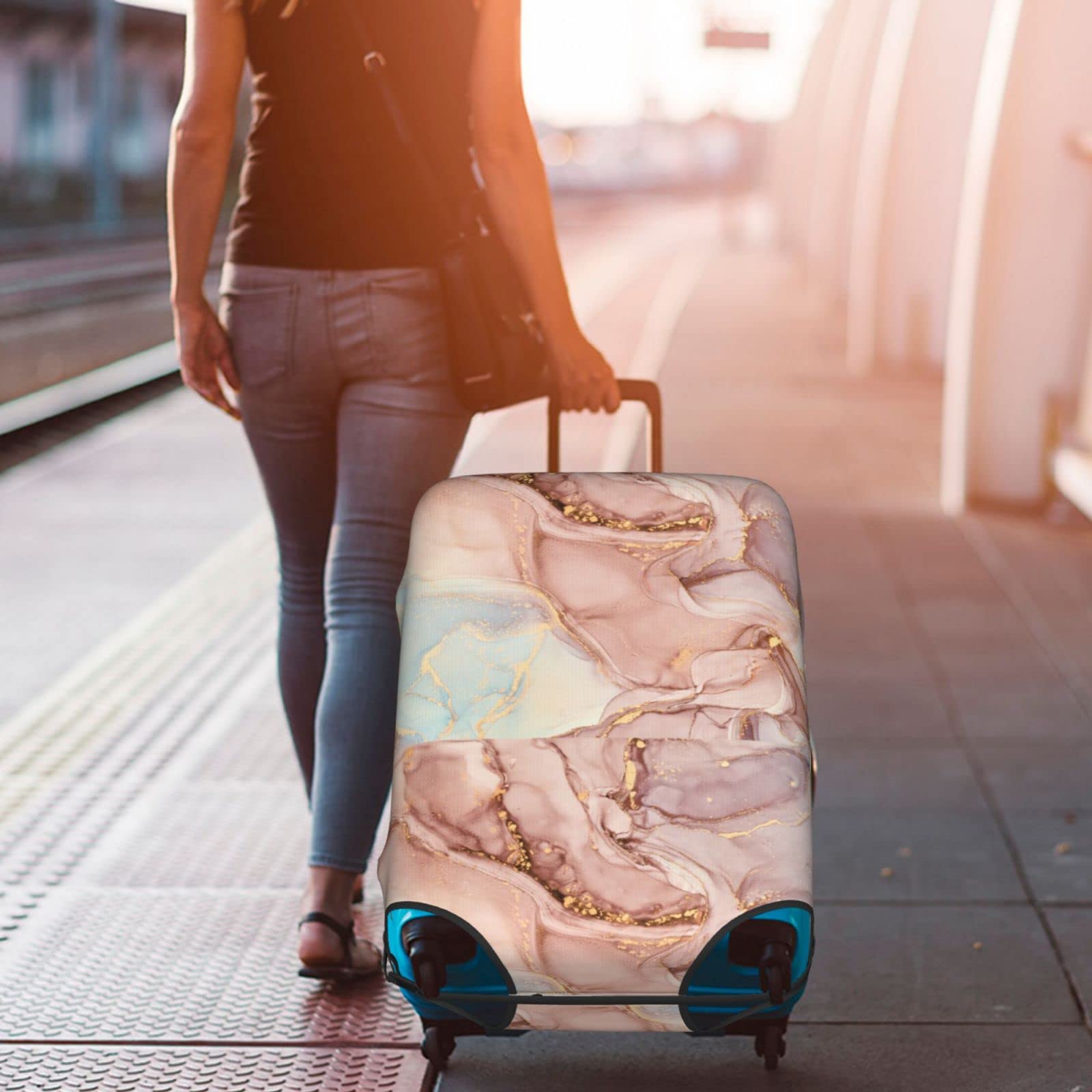Pink Gold Marble Luggage Cover Elastic Washable Stretch Suitcase Protector Anti-Scratch Travel Suitcase Cover for Kid and Adult XL (29-32 inch suitcase)