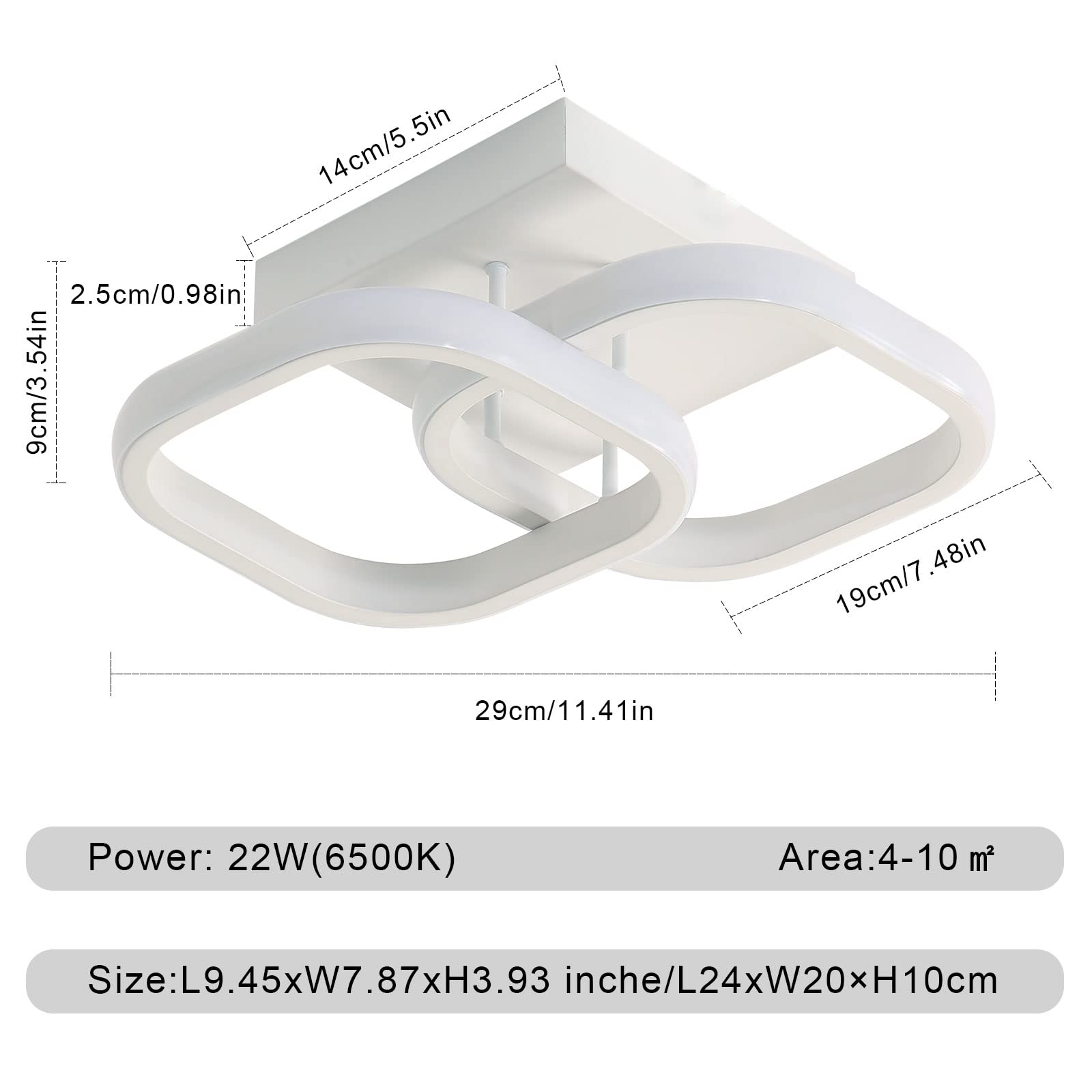 DELIPOP Small Ceiling Light, Square Modern LED Ceiling Light Fixture, 6500K Cool White Light Acrylic Hallway Light Fixture Ceiling Lamp for Hallway Kitchen Study Bedroom Living Room (White)