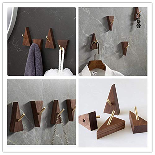 4 Pack Wall Hooks, Natural Black Walnut Coat Hooks Wall Mounted Free from Punching Hooks for Hanging Bathroom Towels,Entryway Wall Hangers Hooks for Keys, Hats,Ties.(Brass Hook+ Black Walnut)