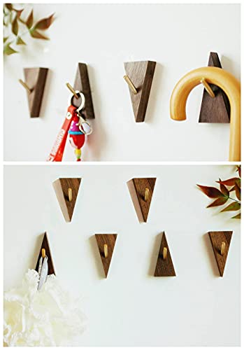 4 Pack Wall Hooks, Natural Black Walnut Coat Hooks Wall Mounted Free from Punching Hooks for Hanging Bathroom Towels,Entryway Wall Hangers Hooks for Keys, Hats,Ties.(Brass Hook+ Black Walnut)
