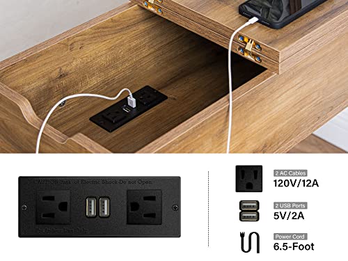 Labcosi 2-Pack Modern Farmhouse Side Table, Narrow End Table with Charging Station, Flip Top End Table with Storage Shelf, Rustic Oak Color