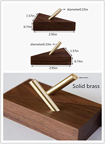 4 Pack Wall Hooks, Natural Black Walnut Coat Hooks Wall Mounted Free from Punching Hooks for Hanging Bathroom Towels,Entryway Wall Hangers Hooks for Keys, Hats,Ties.(Brass Hook+ Black Walnut)