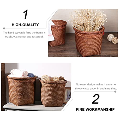 NUOBESTY Brown Rubbish Container Woven Basket Trash can Home Office Paper Wastebasket Garbage Container bin for bathrooms Kitchens Home Offices Craft Laundry Utility Rooms garages Office Wastebasket