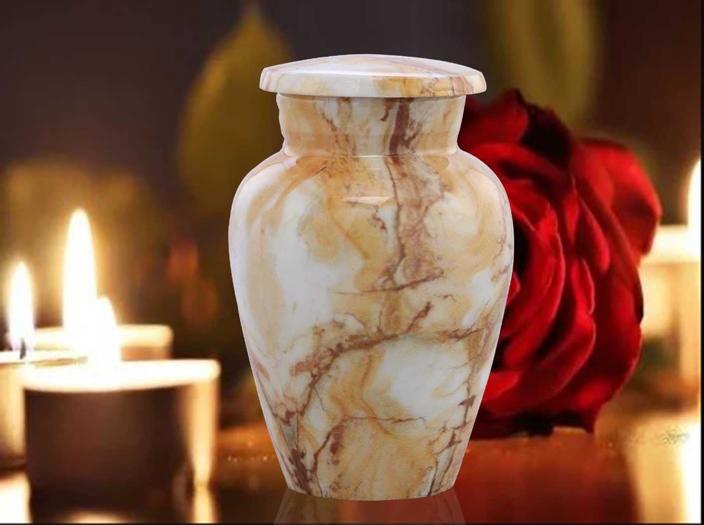 Small Keepsake Cremation Urns for Human Ashes - Marble Finish Metal Keepsake Urn - Mini Cremation Urn for Pet Ashes - Handcrafted Memorial Urn - Funeral Urns with Velvet Bag (Monalisa)
