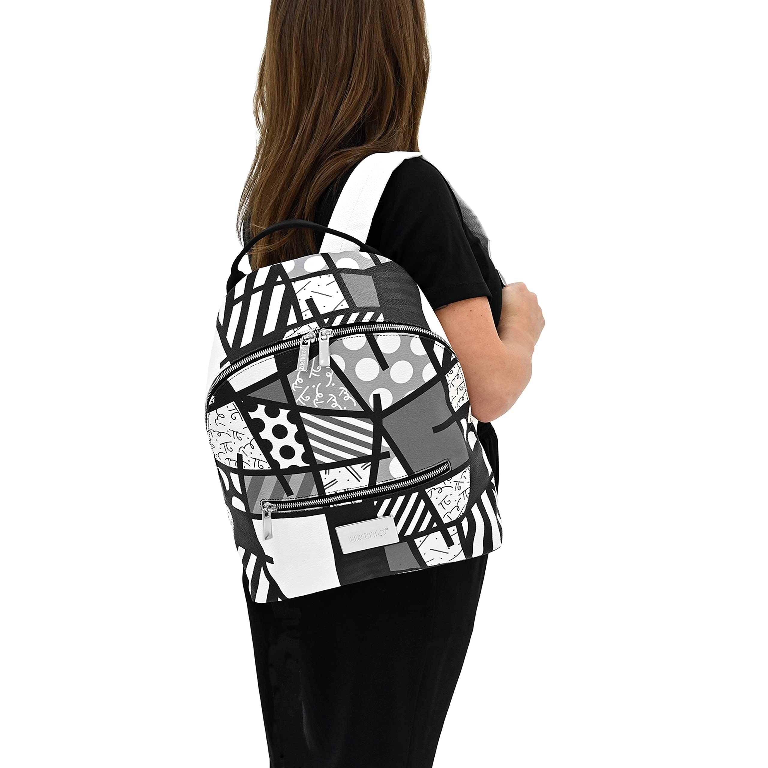 BRITTO® Vegan Leather Small Backpack - Black Landscape