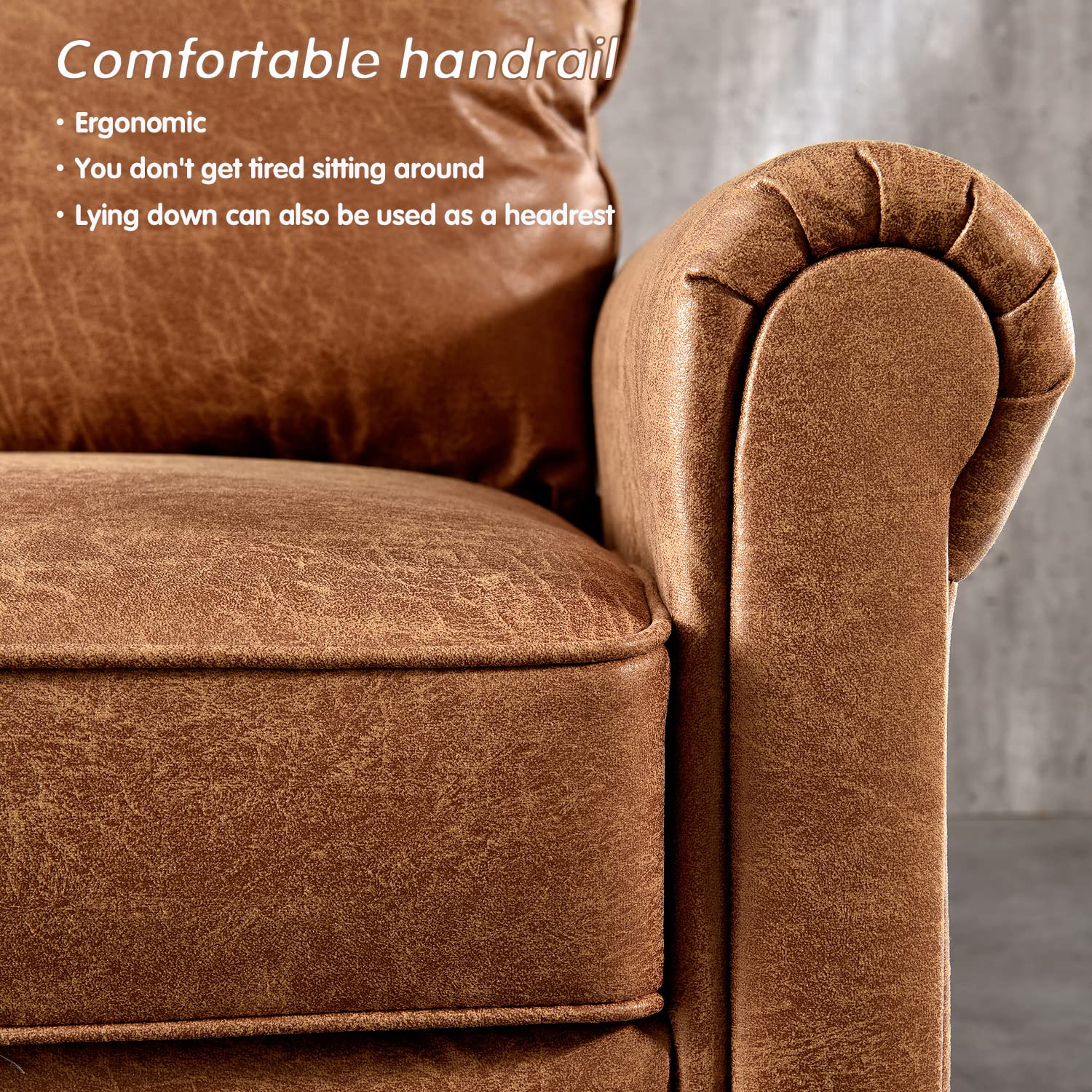XIZZI Mid-Century Sofa 74" Suede Fabric 3-Seat Couch with Solid Wooden Frame and High Density Sponge Cushion for Living Room,Brown