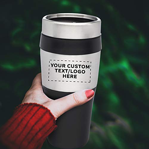 Personalized 16 oz. Insulated Plastic Travel Mugs - 10 Pack - Custom Text, Logo - Stainless Steel