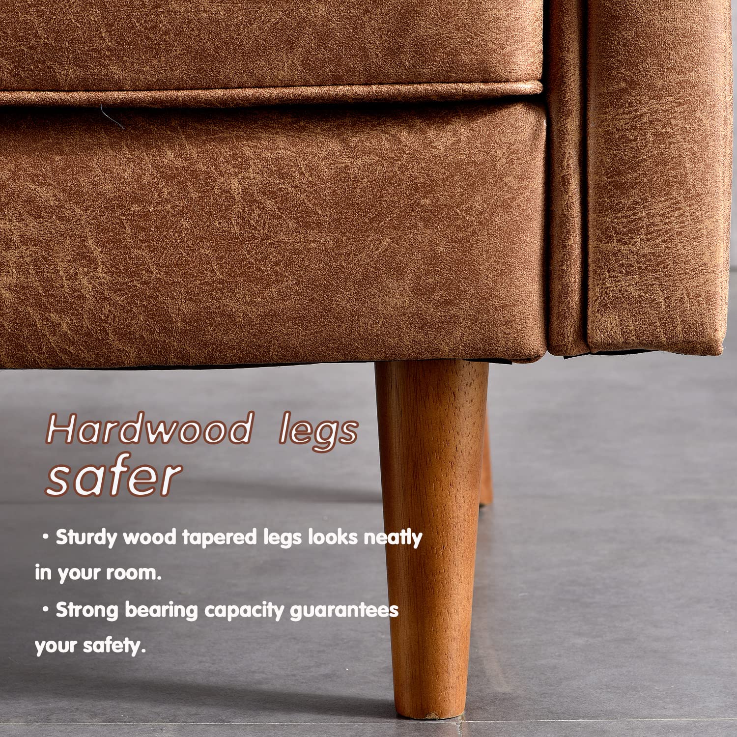 XIZZI Mid-Century Sofa 74" Suede Fabric 3-Seat Couch with Solid Wooden Frame and High Density Sponge Cushion for Living Room,Brown