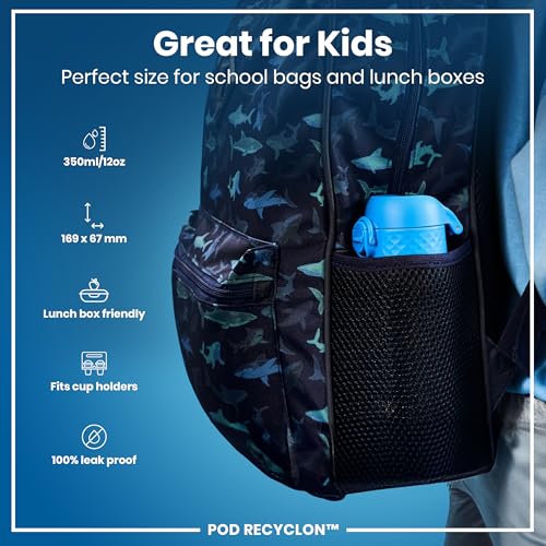 Ion8 Small Water Bottle, 350 ml/12 oz, Leak Proof, Easy to Open, Secure Lock, Dishwasher Safe, BPA Free, Carry Handle, Hygienic Flip Cover, Easy Clean, Odor Free, Carbon Neutral, Blue