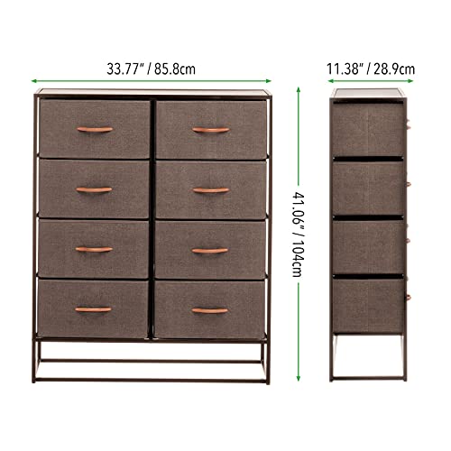 mDesign Wide Modern 8-Drawer Dresser Storage Unit, Sturdy Steel Frame, Wood Top, Easy-Pull Wood Handles/Fabric Bins, Organizer for Bedroom, Hallway, Entryway, Closet, Margo Collection, Espresso Brown