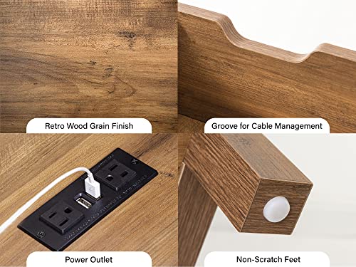 Labcosi 2-Pack Modern Farmhouse Side Table, Narrow End Table with Charging Station, Flip Top End Table with Storage Shelf, Rustic Oak Color