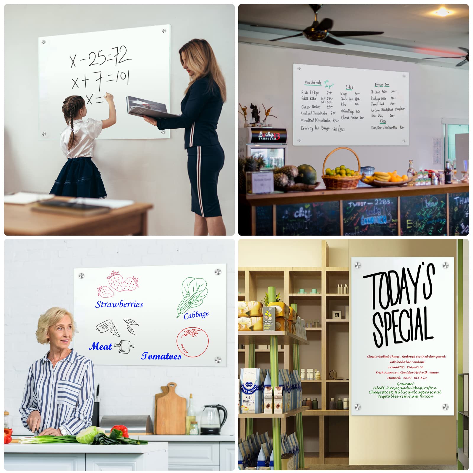 H-Qprobd Dry Erase White Board 48"x36" Glass Magnetic Whiteboard for Wall, Includes 12 Magnets, 8 Markers and 2 Erasers
