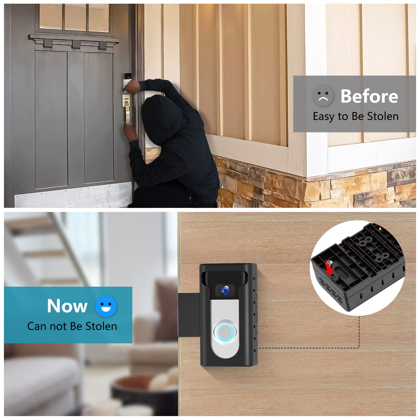 KIMILAR 2024 Upgrade Anti-Theft Video Doorbell Mount, Not Block Doorbell Motion Sensor, Adjustable No-Drill Mounting Bracket Wedge Holder Accessories for Home Rentals Office Room