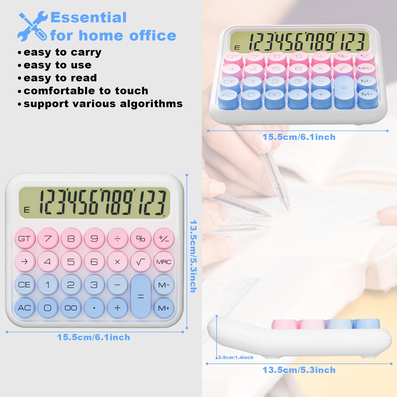 Mechanical Calculator 12 Digit Extra Large 5-Inch LCD Display, DECKLIT Battery Desk Calculator, Big Buttons Easy to Press Use as Office Calculators Desktop, 15°Tilt Screen for Kids Calculator(White)