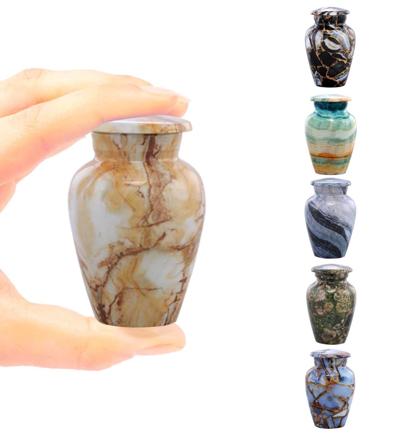 Small Keepsake Cremation Urns for Human Ashes - Marble Finish Metal Keepsake Urn - Mini Cremation Urn for Pet Ashes - Handcrafted Memorial Urn - Funeral Urns with Velvet Bag (Monalisa)
