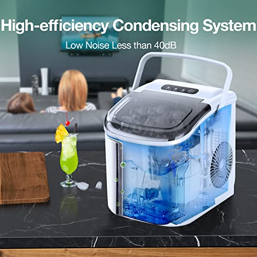 Ice Maker Countertop, Fast Ice Making in 6 Mins 9 Bullet-Shaped Ice, 26.5lbs/24Hrs, Portable Ice Maker Machine with Self-Cleaning, Ice Scoop, Ice Bags and Basket, for Home/Kitchen/Office/Bar/Party
