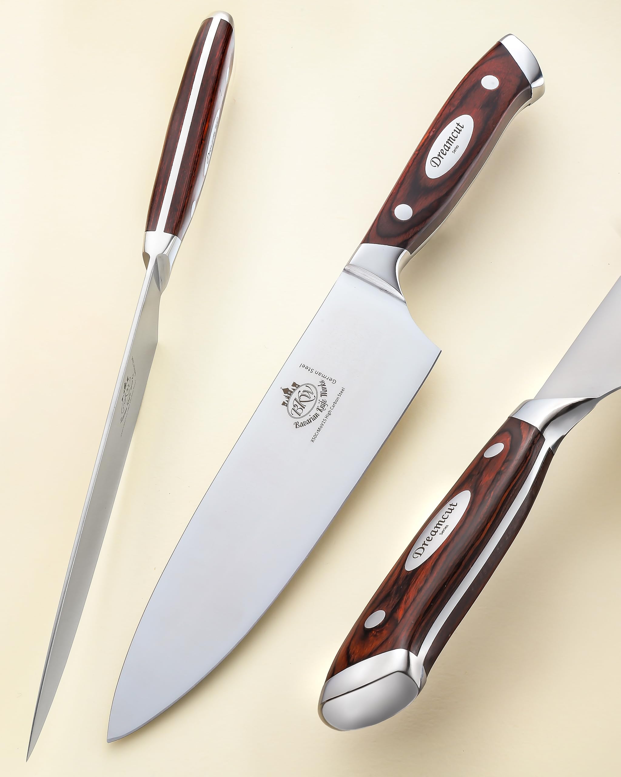 Bavarian Knife Works Premium Quality 8 Inches Chef Knife, Razor Sharp, Made of German Steel, Ergonomic Pakkawood Handle, Light Weight Easy to Sharpen