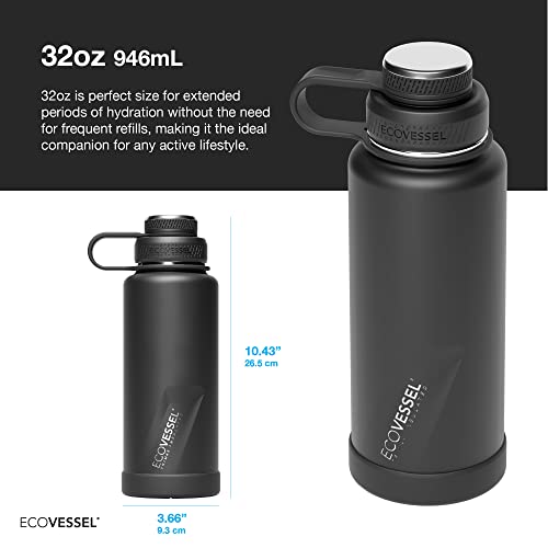 EcoVessel Stainless Steel Water Bottle with Insulated Dual Lid, Insulated Water Bottle with Strainer and Silicone Bottle Bumper, Coffee Mug β 32oz (Dawn Patrol)