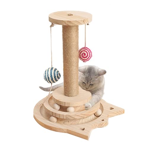 Marchul Cat Scratching Post with Hanging Ball, Kitten Sisal Scratcher Toy with 2 Layer Tracks Spinning Balls, Cat Tracking Interactive Toys for Indoor Cats and Kittens