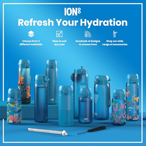 Ion8 Small Water Bottle, 350 ml/12 oz, Leak Proof, Easy to Open, Secure Lock, Dishwasher Safe, BPA Free, Carry Handle, Hygienic Flip Cover, Easy Clean, Odor Free, Carbon Neutral, Blue