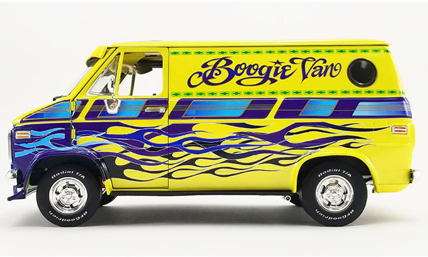 1976 Chevy G-Series Van Yellow with Flames and Graphics Boogie Van Limited Edition to 696 Pieces Worldwide 1/18 Diecast Model Car by Acme A1802101