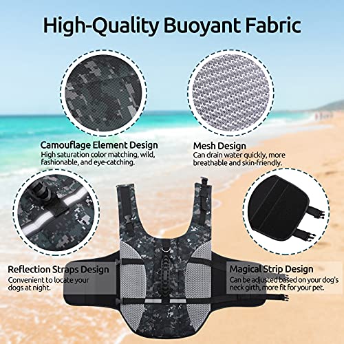 LETSQK Dog Life Jacket Dog Safety Vest with Adjustable Buckles for Small Medium Large Dogs, Pet Life Preserver Jacket with Durable Rescue Handle for Swimming,Surfing,Boating,Hunting