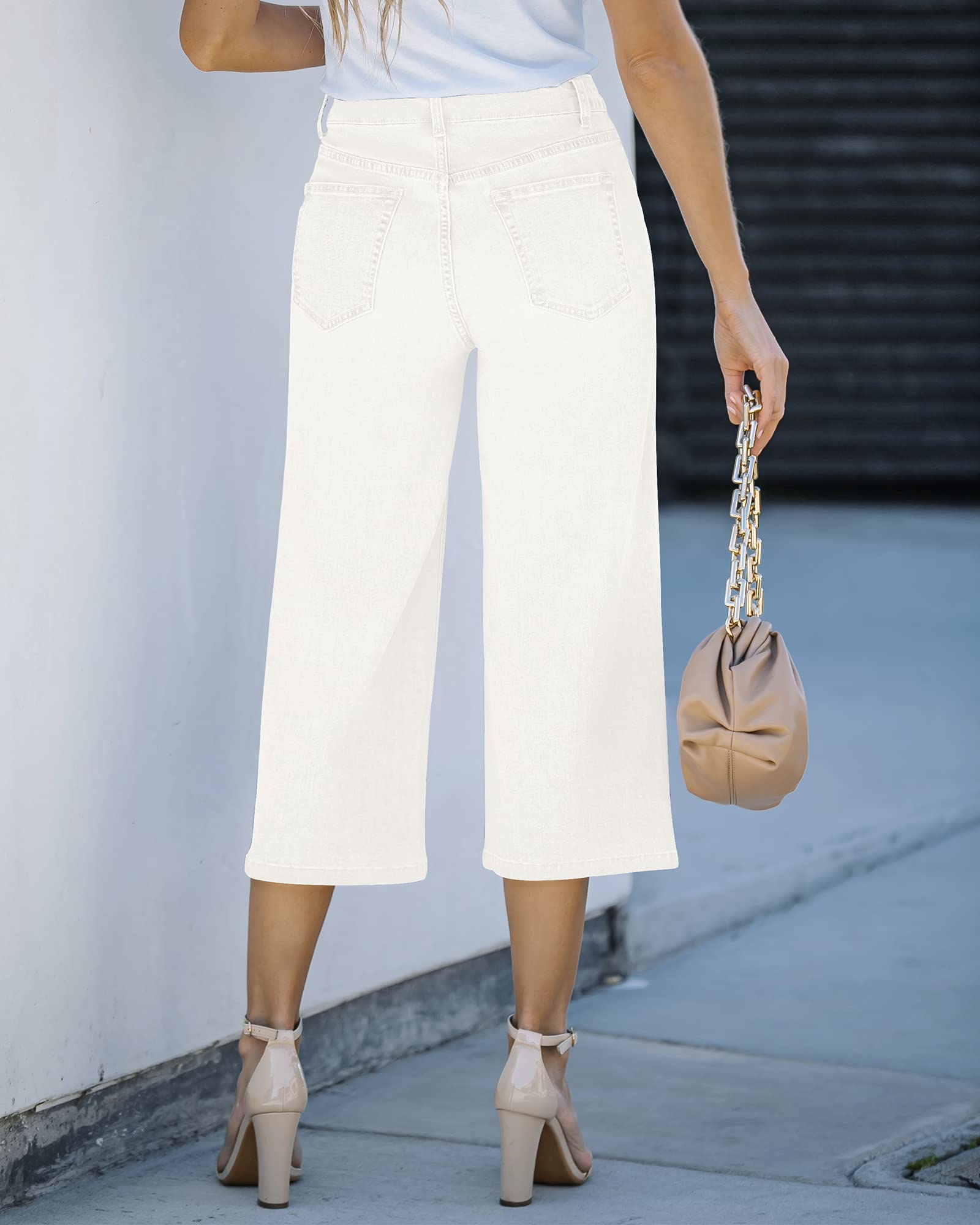 Vetinee Women's High Waisted Capri Pants, Denim Jeans, X-Large, Brilliant White