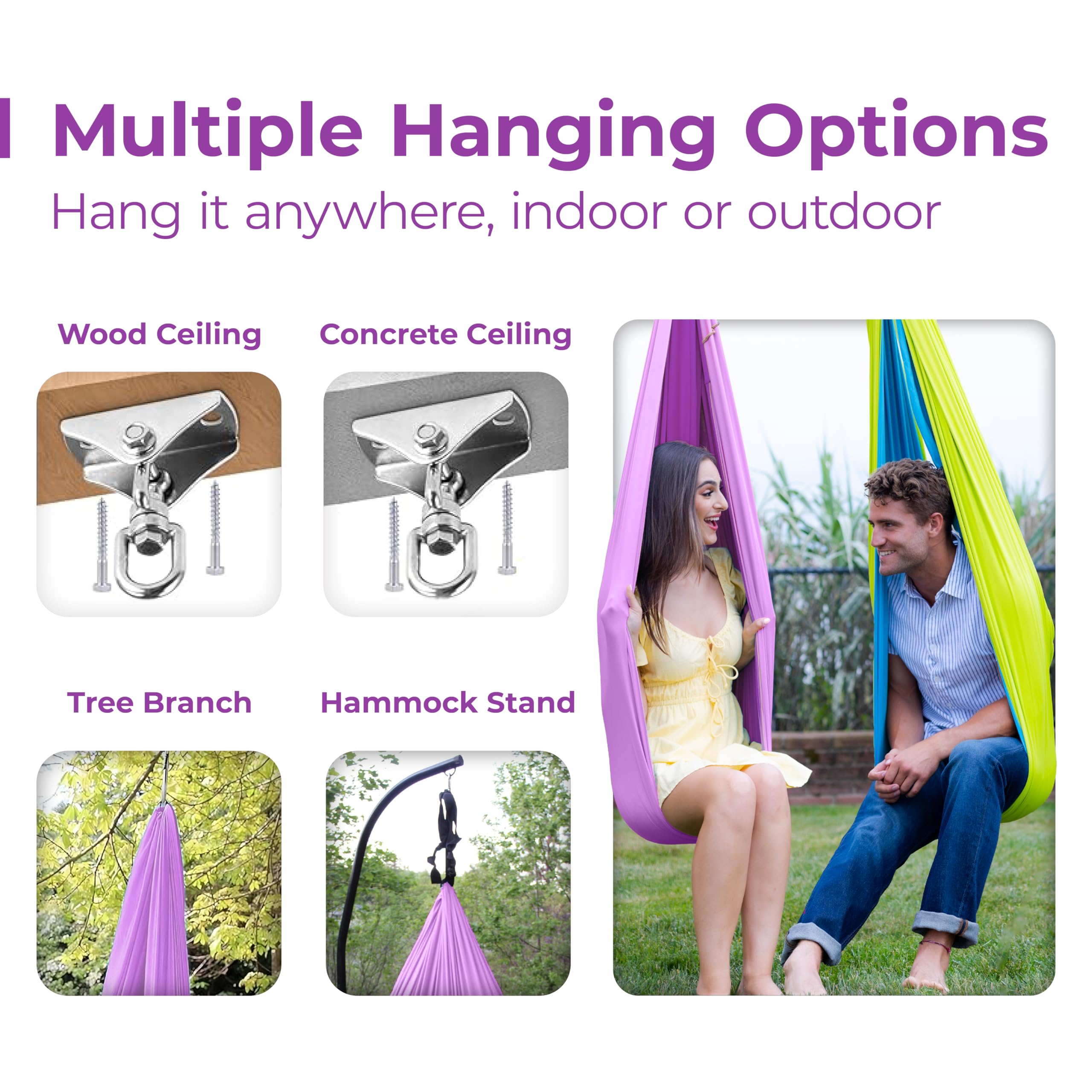 AWA Sensory Swing Indoor for Kids & Adults with Special Needs (Includes Hardware) Indoor Swing for Kids & Adults with Autism, ADHD, and Sensory Processing Challenges (Pink/Purple)