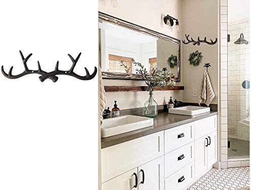 realideas Vintage Cast Iron Deer Antlers Wall Coat Hooks- Farmhouse Chic Metal Hanger Coat Rack Key Holder Jewellery Display Rack Bathroom Towels Rack Hooks(with Screws)