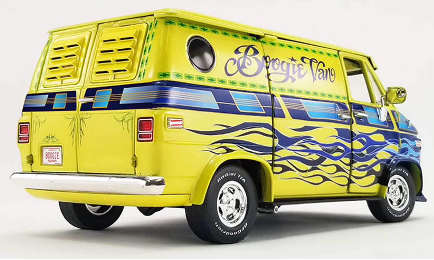 1976 Chevy G-Series Van Yellow with Flames and Graphics Boogie Van Limited Edition to 696 Pieces Worldwide 1/18 Diecast Model Car by Acme A1802101