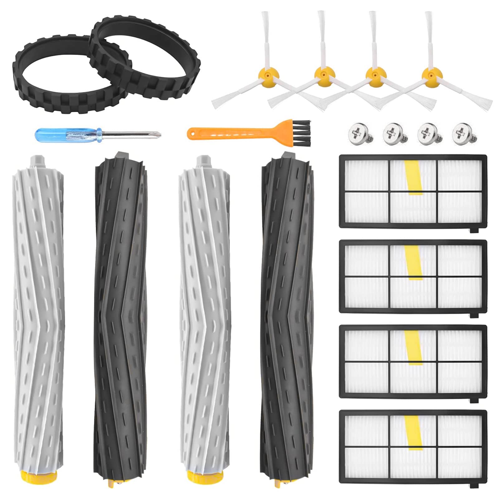 Replacement Accessory for iRobot Roomba 800 900 Series 805 860 870 871 880 890 960 980 Vacuum Accessories, Replacement Parts with 4 Roller Brushes,2 Tires,4 Filters,4 Side Brushes & Screws