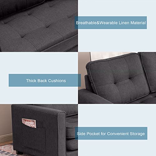 VINGLI Loveseat Sleeper, 80" Convertible Loveseat Sofa Bed Mid-Century Modern Sleeper Sofa Twin Floor Gaming Sofa Couch, Upholstered Fabric Futon Sofa for Living Room, Foldable Lazy Recliner Sofa,Grey