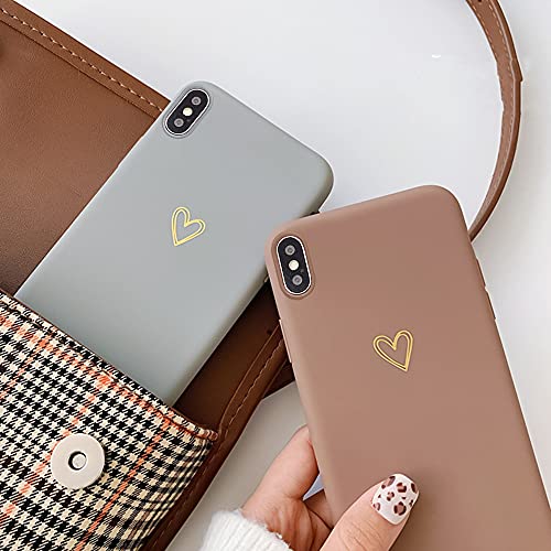 Ownest Compatible for iPhone X Case,iPhone Xs Case for Soft Liquid Silicone Gold Heart Pattern Slim Protective Shockproof Case for Women Girls for iPhone X/XS Case-Brown