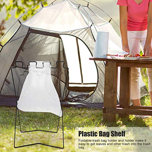 Jiawu Trash Bag Holder, Portable Iron Wire Trash Rack, Holds 13 Gallon Bags, Plastic Bag Frame Shelf, Foldable Garden Leaves Bag Stand, Trash Bag Bracket for Camping, Picnic BBQ and Parties