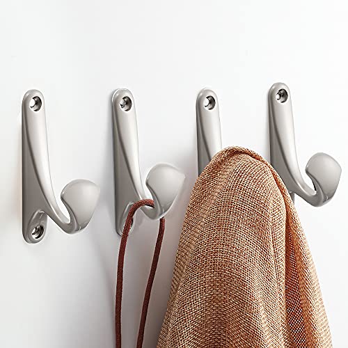 Wall Hooks 4pack Towel Hooks Zinc Alloy Integrated Single Hook Rust-Resistant/Corrosion Resistant/Long Using Life(Silver)