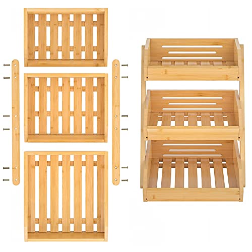 Large 3 Tier Bamboo Fruit Basket Stand for Kitchen Countertop β Fruit Holder β Perfect for Bread, Vegetables, Produce, Home Storage and Display