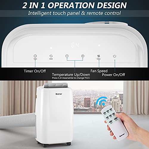 COSTWAY 1,2000 BTU Portable Air Conditioner, Cooling for space up to 450 sq. ft with 3 Modes, Multifunctional Air Cooler with Remote Control and Washable Filter, 3 Fan Speeds & Sleep Mode, Suitable for Bedroom Kitchen
