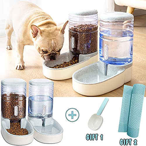 Pets Feeder Cats Dogs Automatic Feeder Set 3.8 L with 1 Water Dispenser and 1 Food Feeder for Small, Medium & Big Pets (Waterer)