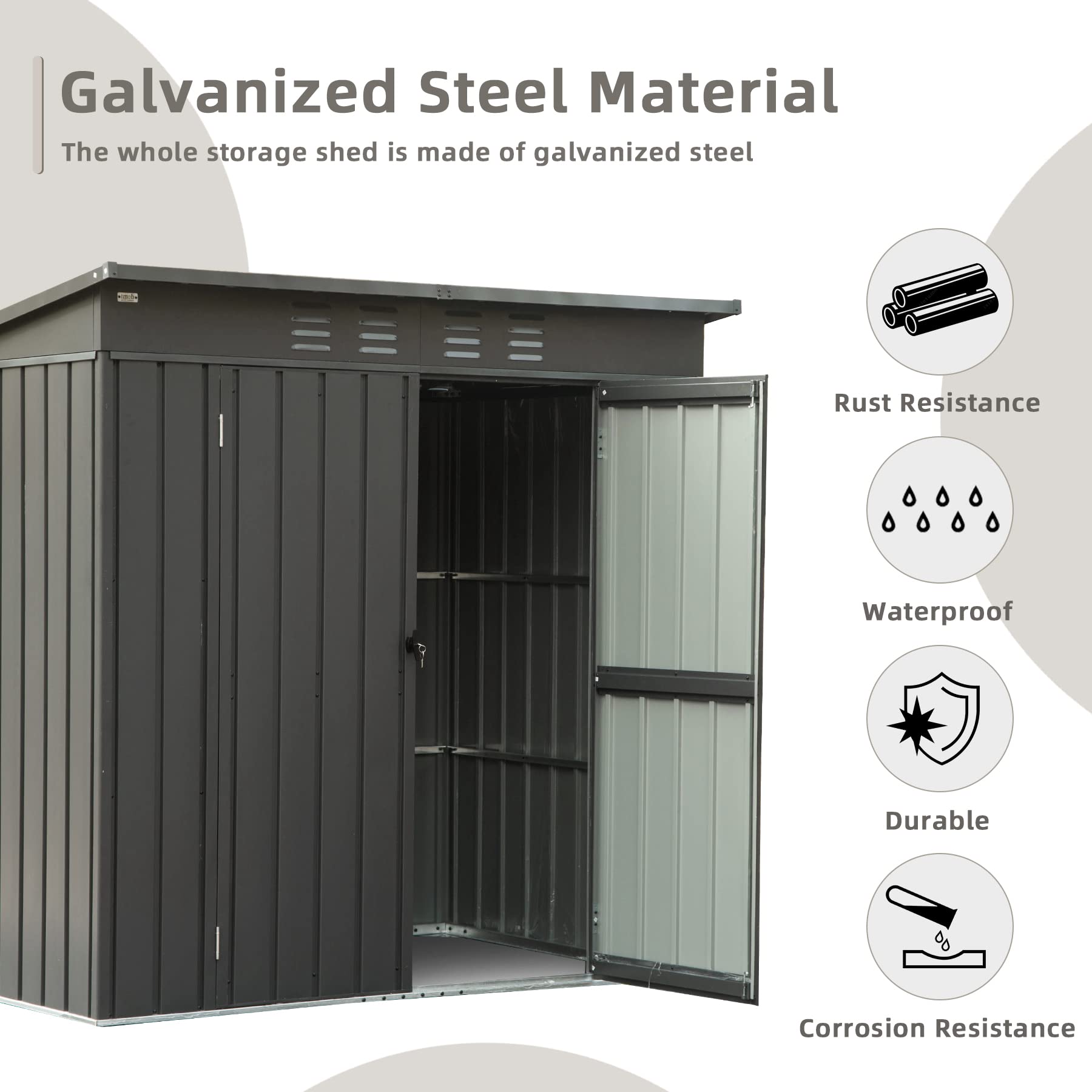 Domi Outdoor Storage Shed 5x3 FT,Metal Outside Sheds&Outdoor Storage Galvanized Steel,Tool Shed with Lockable Double Door for Patio,Backyard,Garden,Lawn