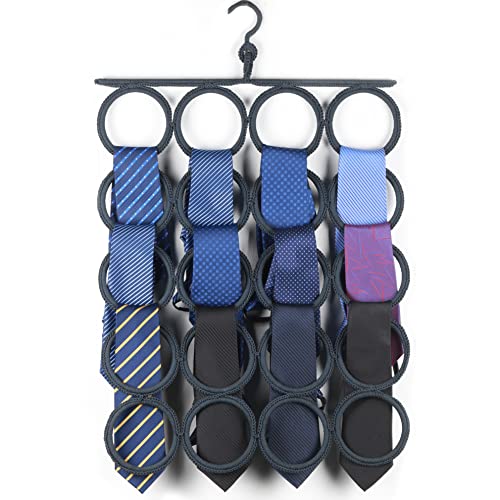 KLEAFS Handmade Crocheted Scarf Hanger for Closet Organization, Closet Organizers for Scarves, Shawl, Tie, Belts & Accessories, Space-Saving Scarf Organizer 20 Rings (Beige 360ยฐ Swivel) (Black)