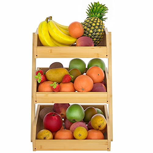 Large 3 Tier Bamboo Fruit Basket Stand for Kitchen Countertop β Fruit Holder β Perfect for Bread, Vegetables, Produce, Home Storage and Display