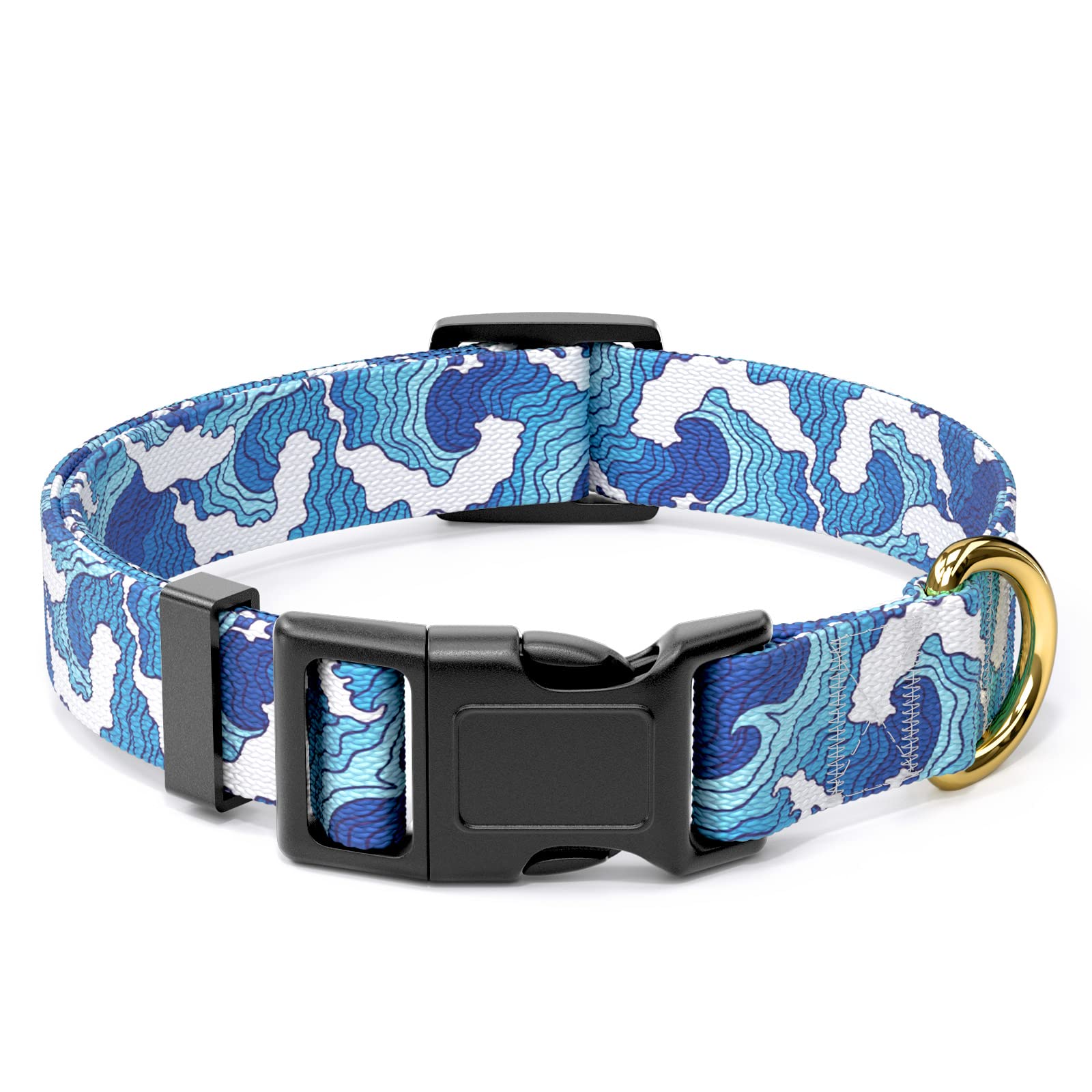 Rnivvi Dog Collar for Small Dogs, Cute Heavy Duty Adjustable Puppy Collar with Quick Release Buckle for Boy Girl & Female, Pet Accessories for Walking Running, S Length 3/4" Width, Japanese Style Wave