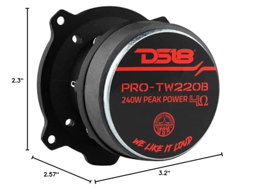 DS18 PRO-TW220B 3β PRO Aluminum Super Bullet Tweeter - 240 Watts Max 120 Watts RMS with Built in Crossover - Extremely high 104 dB Rating - 2 Speakers