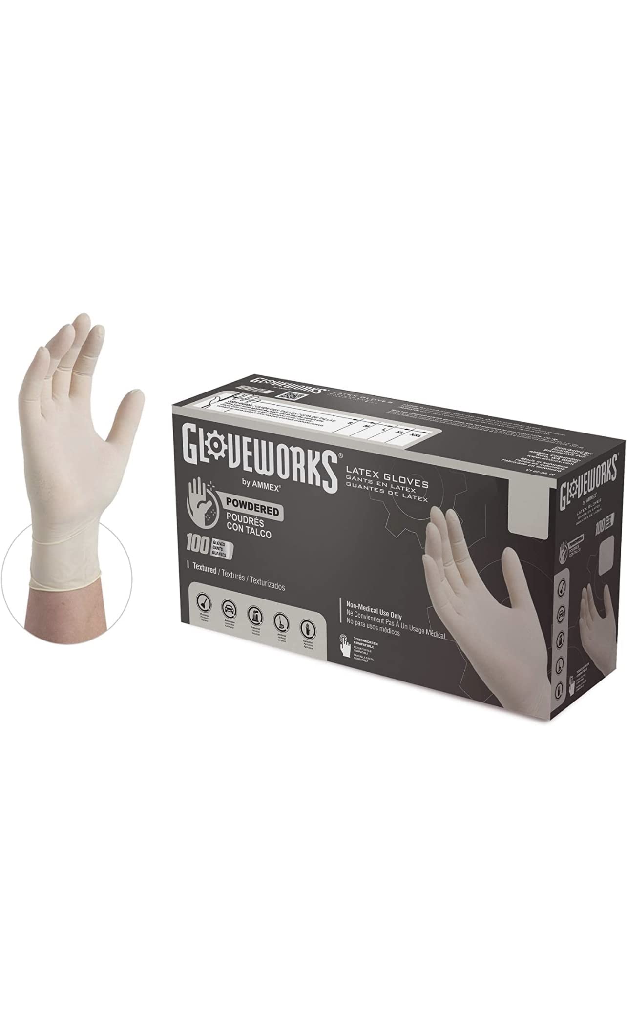 GLOVEWORKS Industrial Yvory Latex Gloves, Box of 100, 4 Mil, Size Xs, (X- Small,) Powder Free, Textured, Disposable, TLF40100 -Box