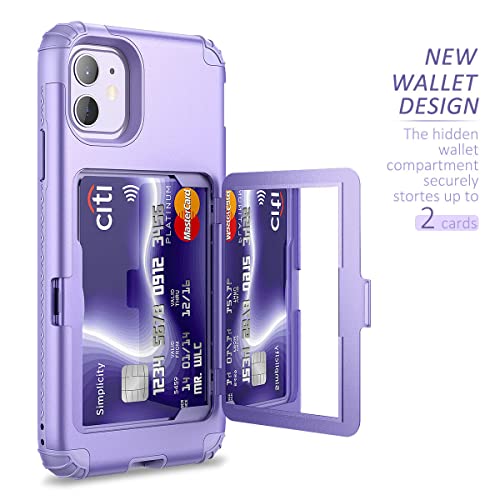 WeLoveCase iPhone 11 Wallet Case for Women Defender Credit Card Holder Cover with Hidden Mirror Three Layer Shockproof Heavy Duty Protection All-Round Protective Case for iPhone 11 Light Purple