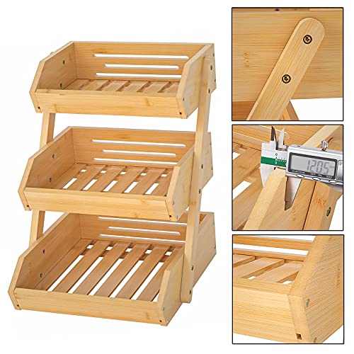 Large 3 Tier Bamboo Fruit Basket Stand for Kitchen Countertop β Fruit Holder β Perfect for Bread, Vegetables, Produce, Home Storage and Display